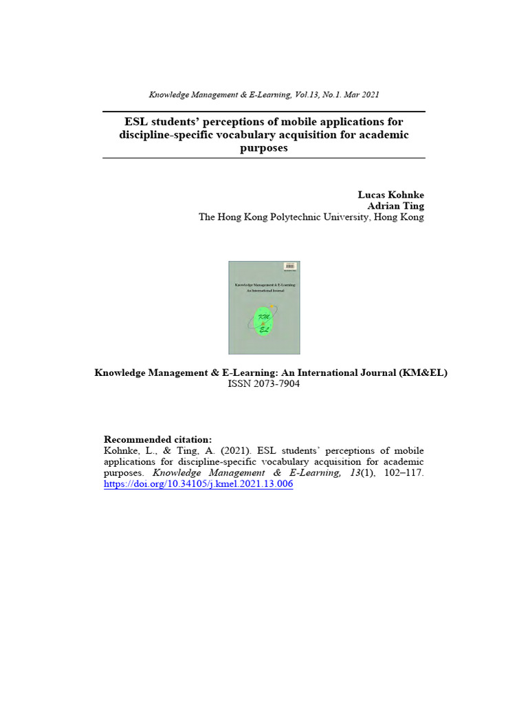 ESL Students' Perceptions of Mobile Applications For Discipline-Specific Vocabulary Acquisition ...