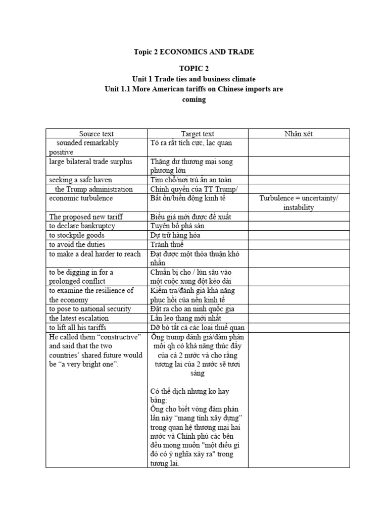 Topic 2 Economics and Trade Topic 2 Unit 1 Trade Ties and Business ...