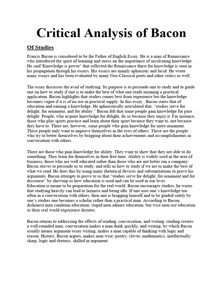 Critical Analysis of Bacon | PDF | Essays | Rhetoric
