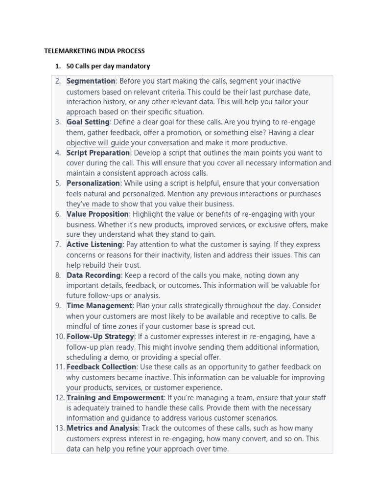 Telemarketing India Process | PDF | Pricing | Credit Card