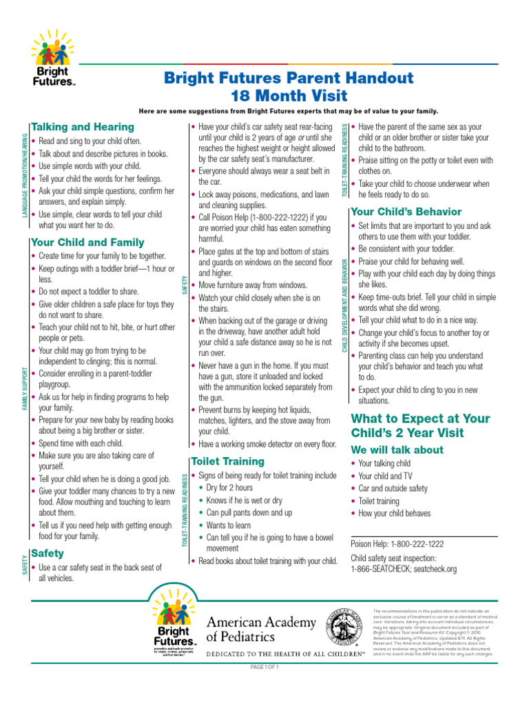 18-Month Bright Futures Guidelines | PDF | Behavioural Sciences | Childhood