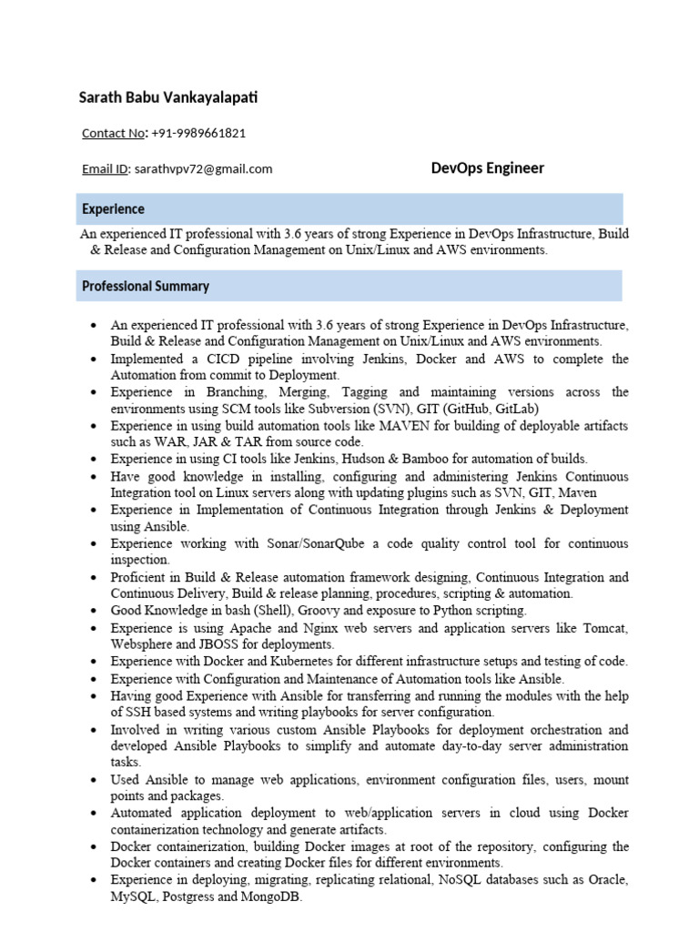 DevOps Resume 75 | PDF | Cloud Computing | Amazon Web Services