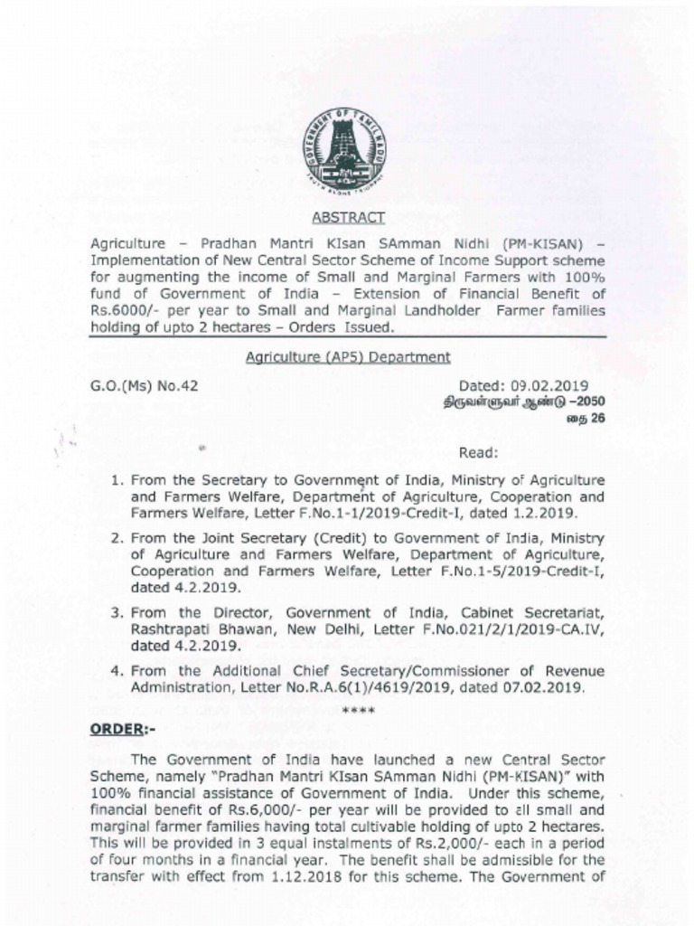 G.O.Ms - No.42, Agri., Dated 9.2.19 (PM KISAN FINAL) | PDF G.O.Ms - No.42, Agri., Dated 9.2.19 (PM KISAN FINAL) | PDF