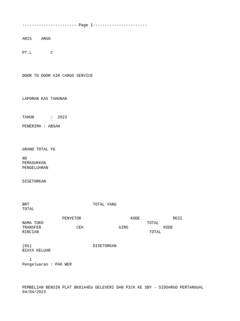 Data Kas SBY Tahun 2023 | PDF
