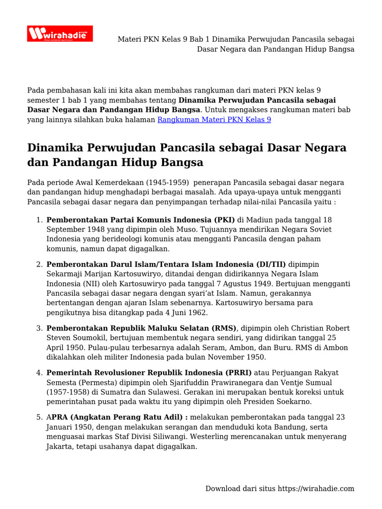 Materi PKN Kelas 9 Bab 1 Dinamika Perwujudan Pancasila Sebagai Dasar Negara Dan Pandangan Hidup ...