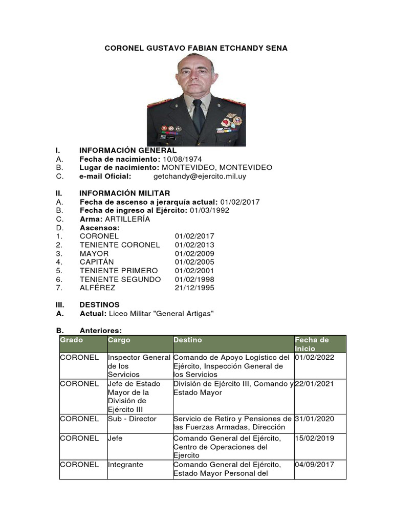 CV Cnel. Etchandy | PDF | Oficial general | Teniente