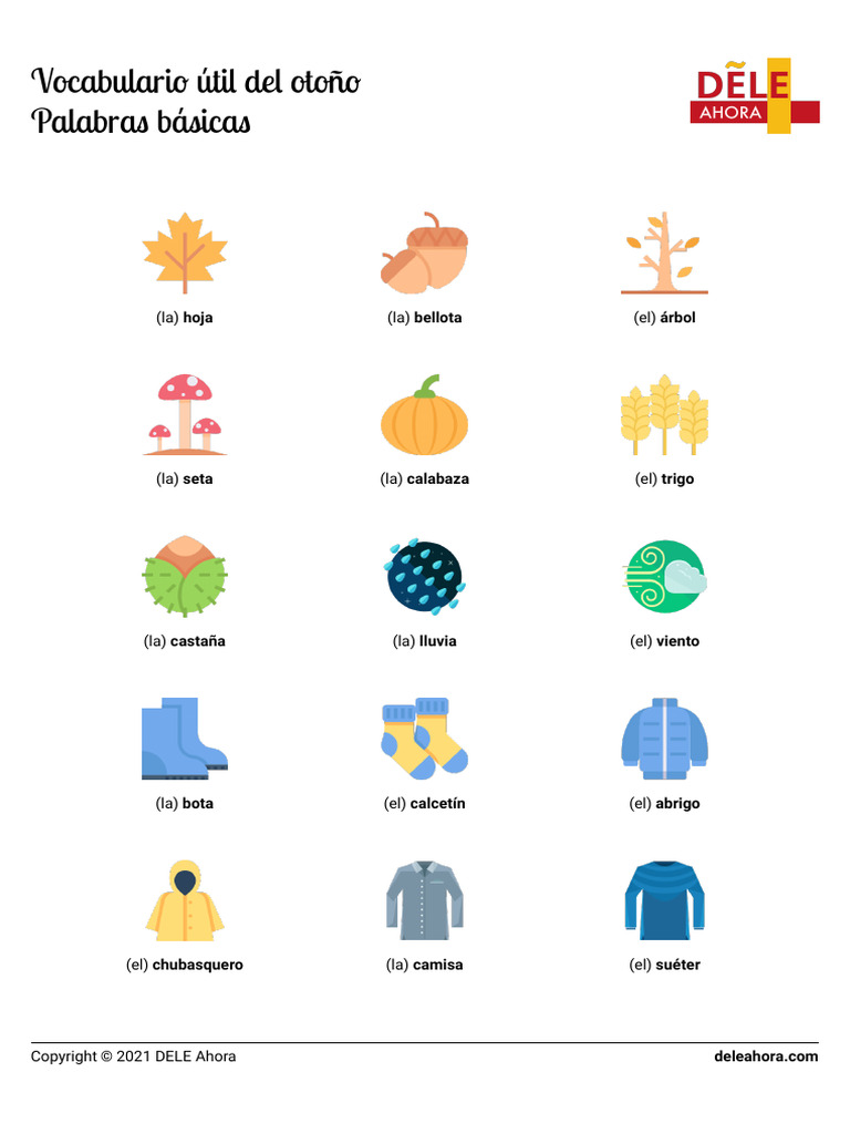 Vocabulario Básico de Otoño | PDF