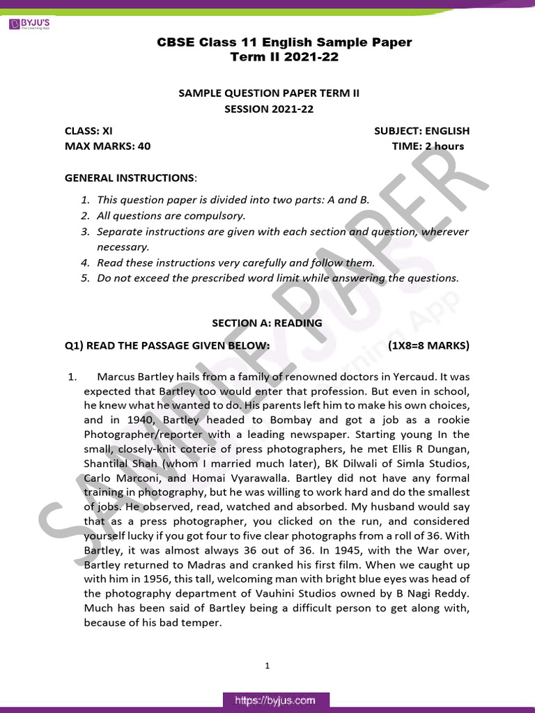 CBSE Class 11 English Sample Paper Set 6 | PDF | Organ Donation | Organ Transplantation