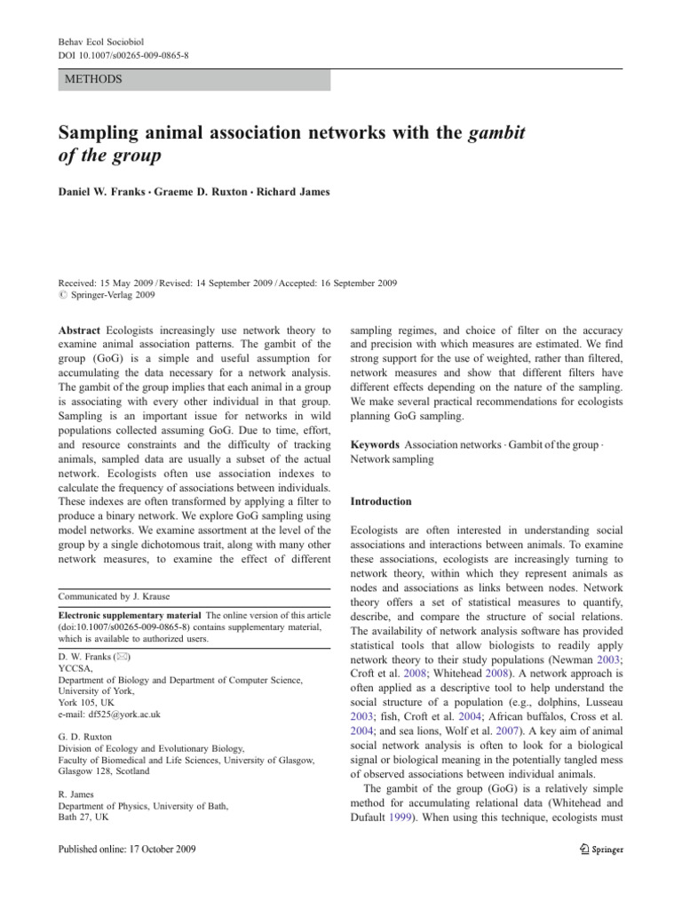 Franks Etal 2009 GoG Social Networks | PDF | Sampling (Statistics) | Ecology