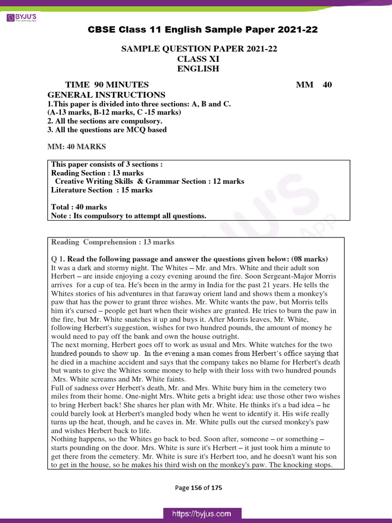 CBSE Class 11 English Sample Paper Set 2 | PDF | Online And Offline ...