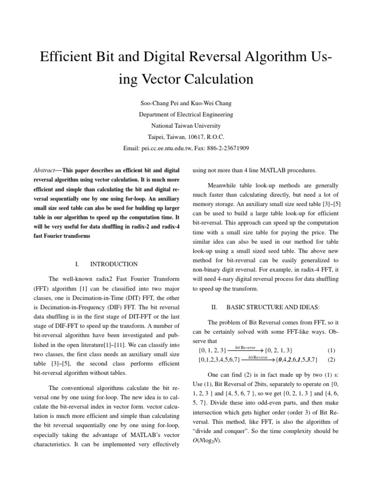 Efficient Bit Reversal Using Vector Calculation Pdf Fast Fourier Transform Algorithms