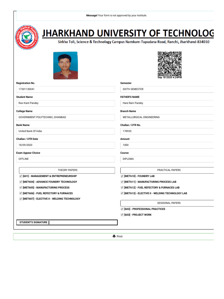 6th Sem Form Fillup | PDF | Secondary Sector Of The Economy | Metallurgy