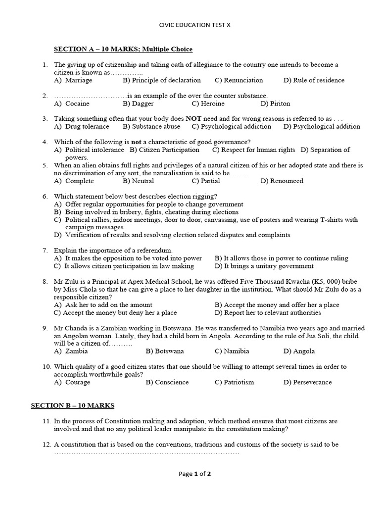 G10 Civic Test 1 Term 3 2022 | PDF | Citizenship | Naturalization