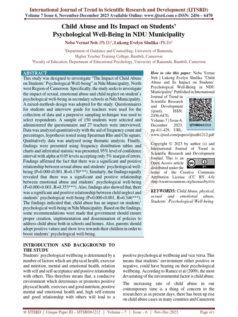 Child Abuse and Its Impact On Students' Psychological Well Being in NDU ...