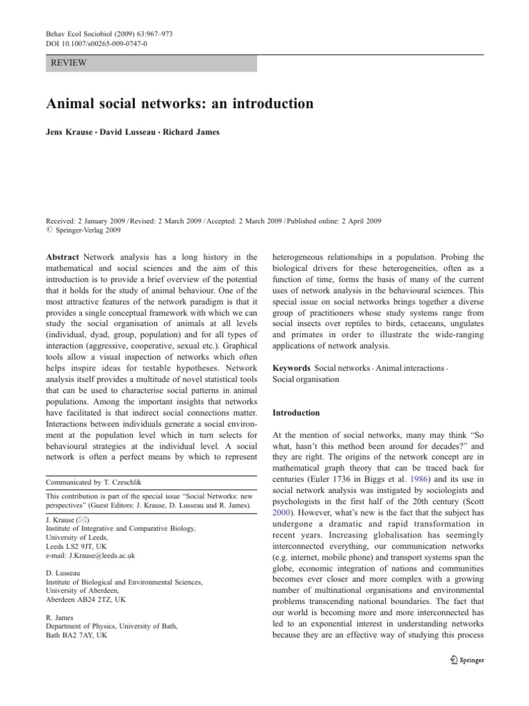 Animal Social Networks An Introduction | PDF | Analysis | Science