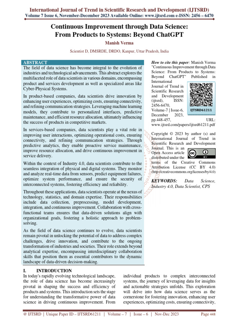 Continuous Improvement Through Data Science From Products To Systems Beyond ChatGPT | PDF ...