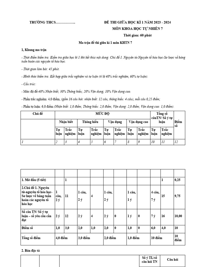 De Thi GHK 1 KHTN 7 KNTT de 2 | PDF