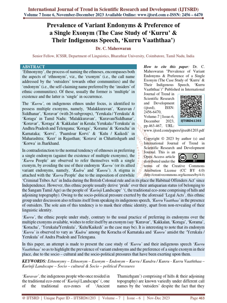 Prevalence of Variant Endonyms and Preference of A Single Exonym The ...