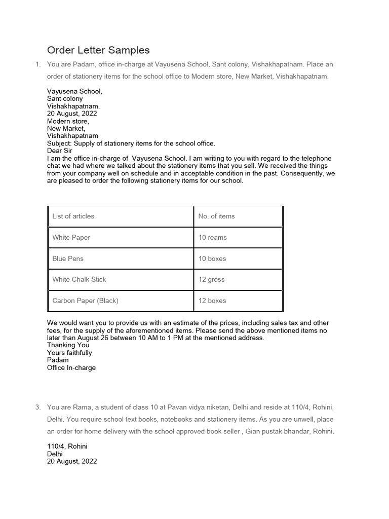 Order Letter Samples | Download Free PDF | Economies