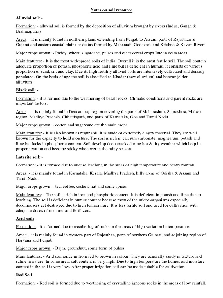 X - Geography Ch-1 - Notes On Soil Resource | PDF | Soil | Erosion