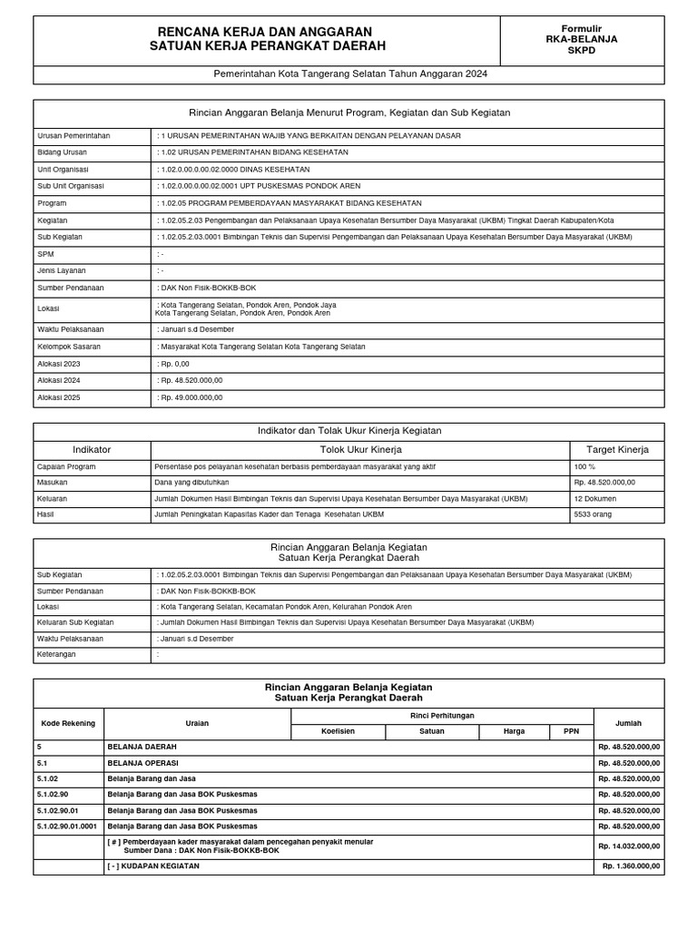 Rencana Kerja Dan Anggaran Satuan Kerja Perangkat Daerah: Formulir Rka-Belanja SKPD | PDF