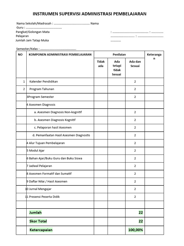 Instrumen Supervisi Penelaahan Modul Ajar | PDF