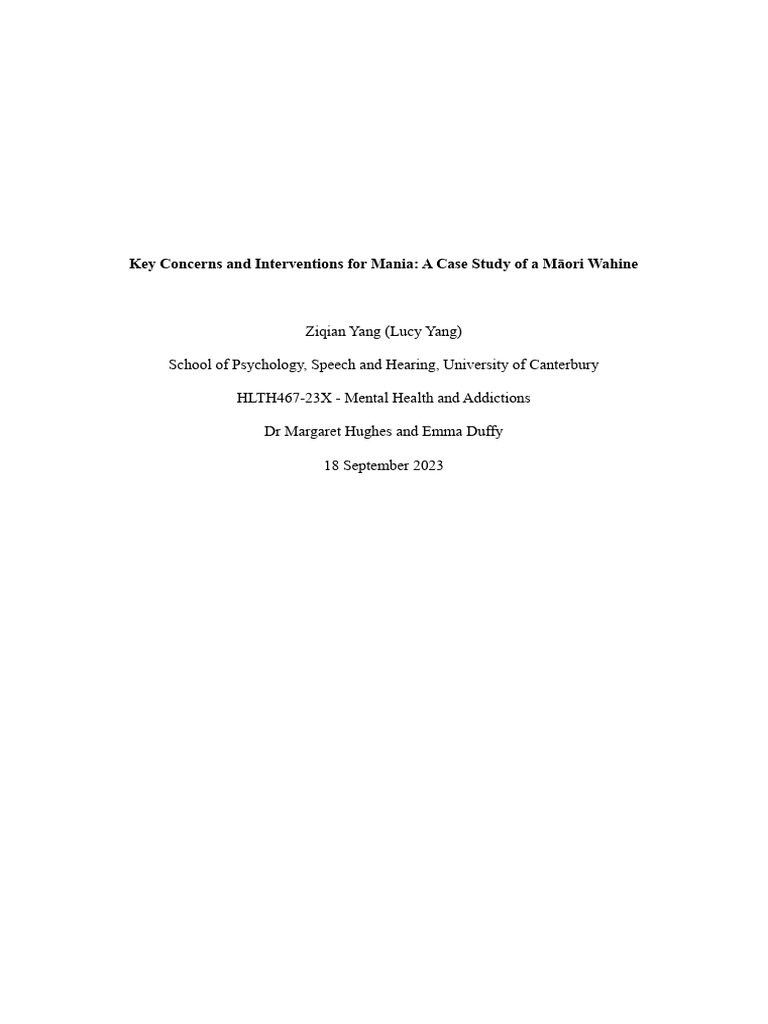 Lucy Yang's Case Study on Māori Mental Health | PDF | Mania | Mental ...