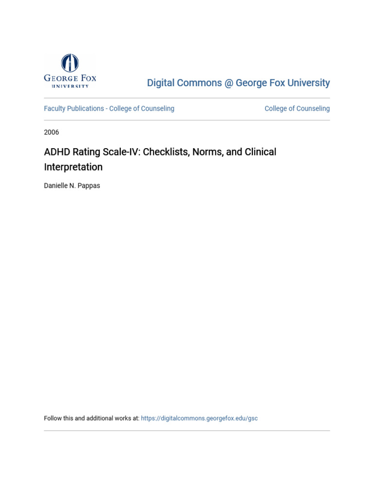 ADHD Rating Scale-IV Overview | PDF | Attention Deficit Hyperactivity Disorder | Diagnostic And ...