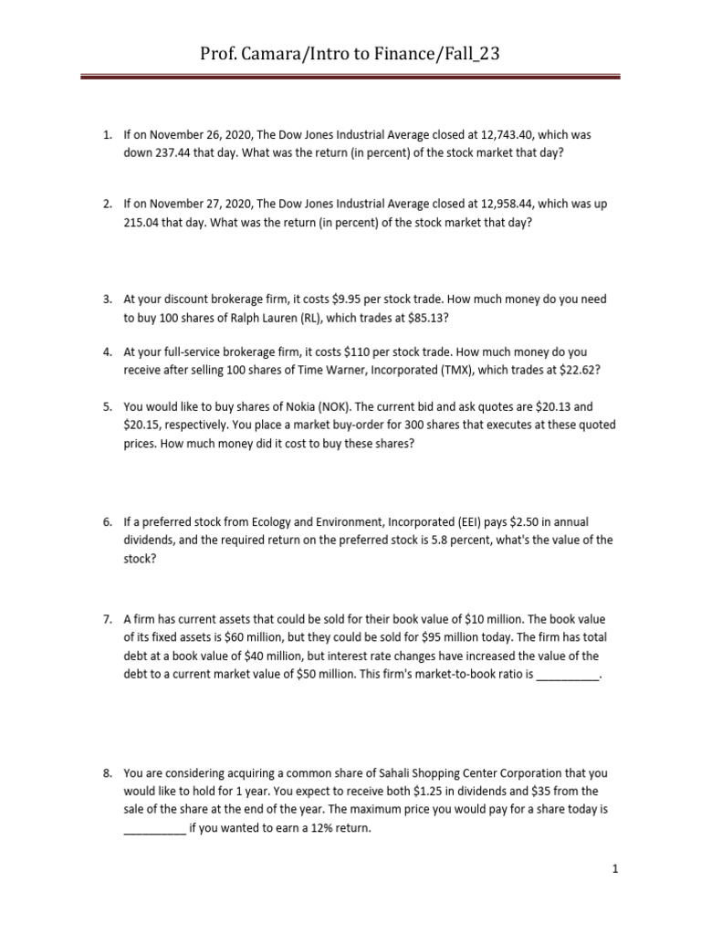 Lecture 8 - Stock Valuations | PDF | Stocks | Dividend