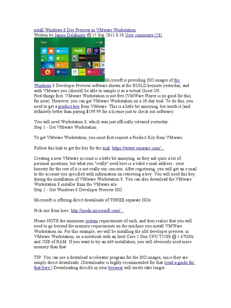 Install Windows 8 Dev Preview in VMware Workstation | PDF | Virtual Machine | Operating System