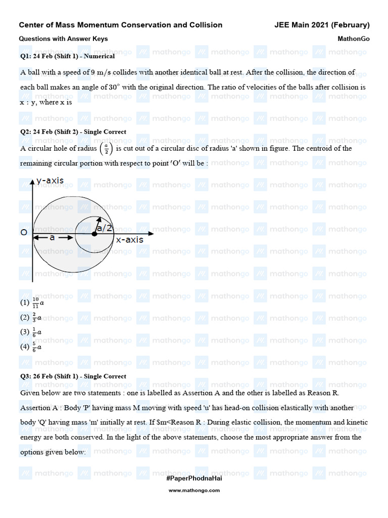 Mathongo Question Center of Mass Momentum Conservation and Collision ...