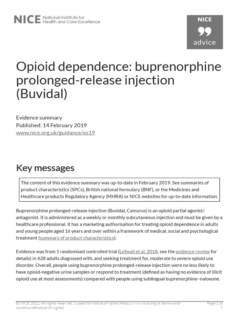 Buvidal Injection for Opioid Dependence | PDF | Addiction | Opioid Use ...