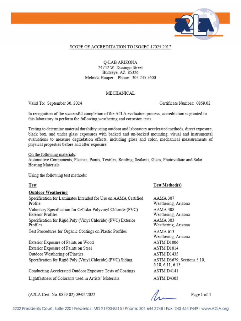 Test Test Method(s) Outdoor Weathering | PDF | Polyvinyl Chloride ...
