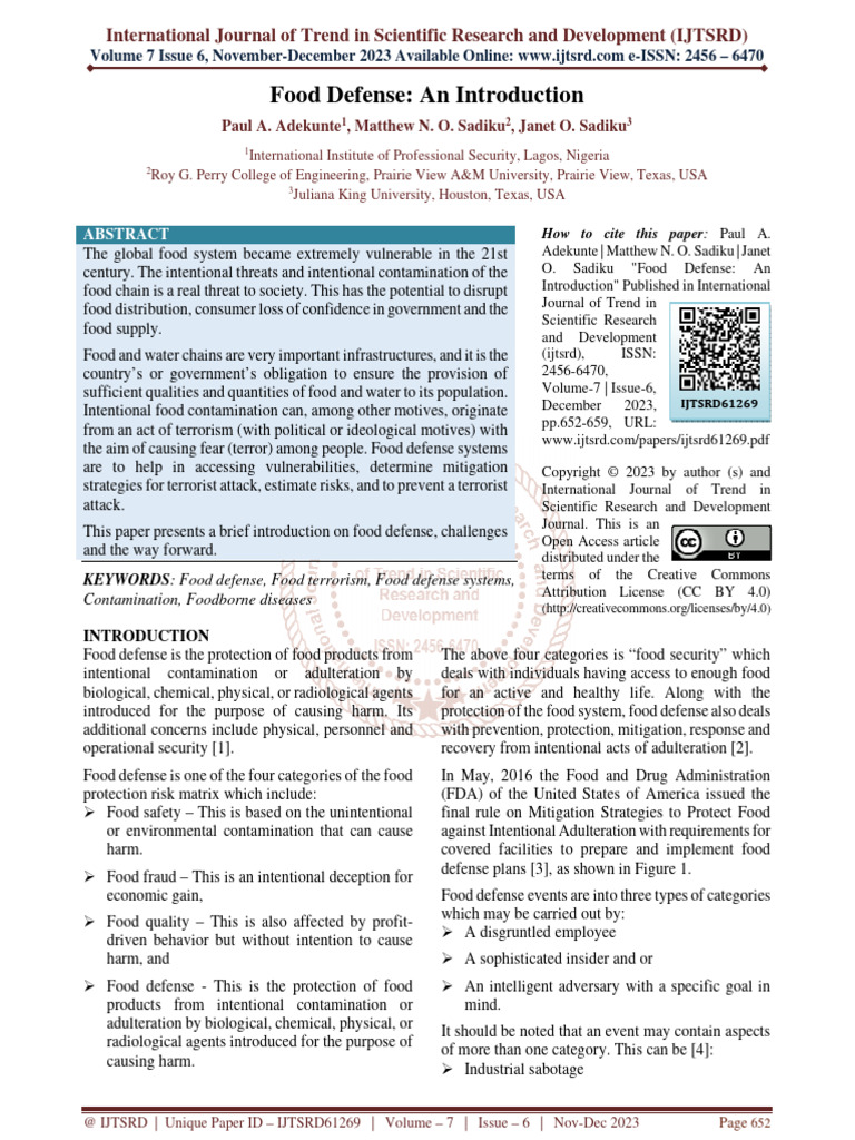 Food Defense An Introduction | PDF | Foodborne Illness | Medical ...