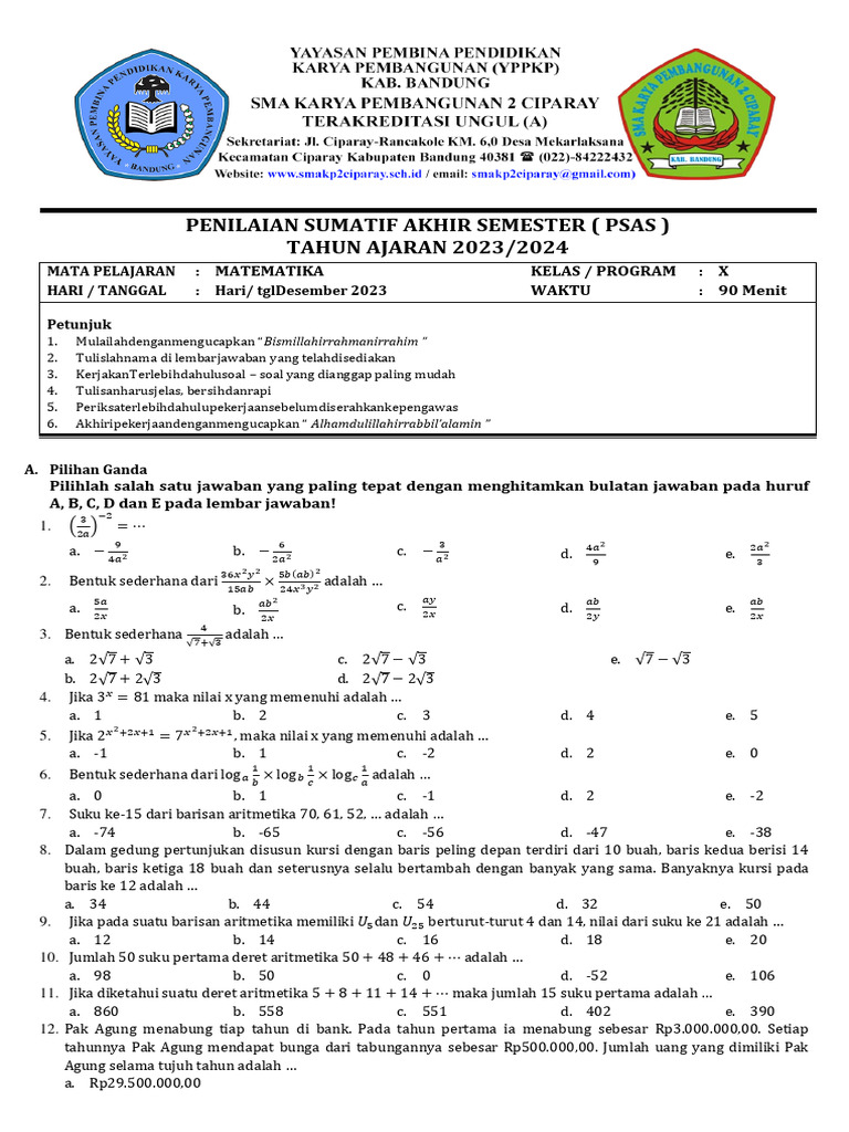 Soal REMEDIAL-PSAS-X | PDF