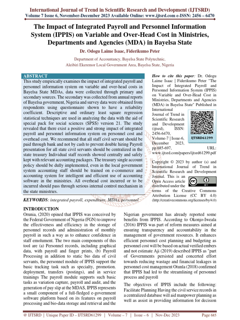 The Impact of Integrated Payroll and Personnel Information System IPPIS ...