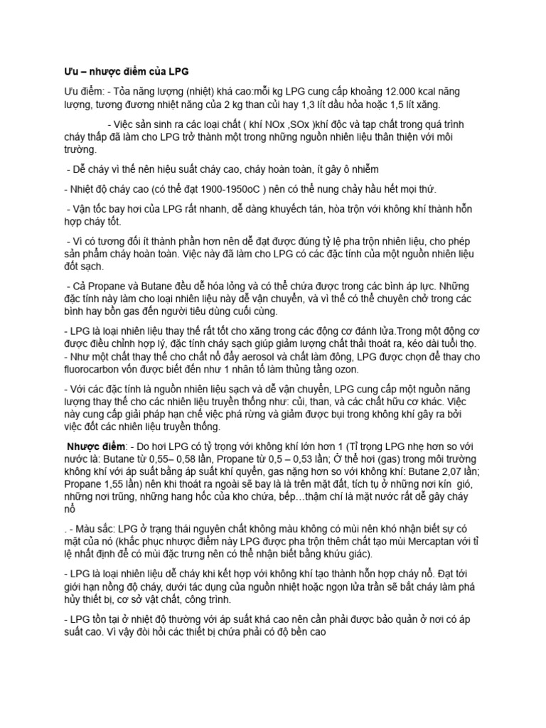 Ưu - nhược điểm của LPG | PDF