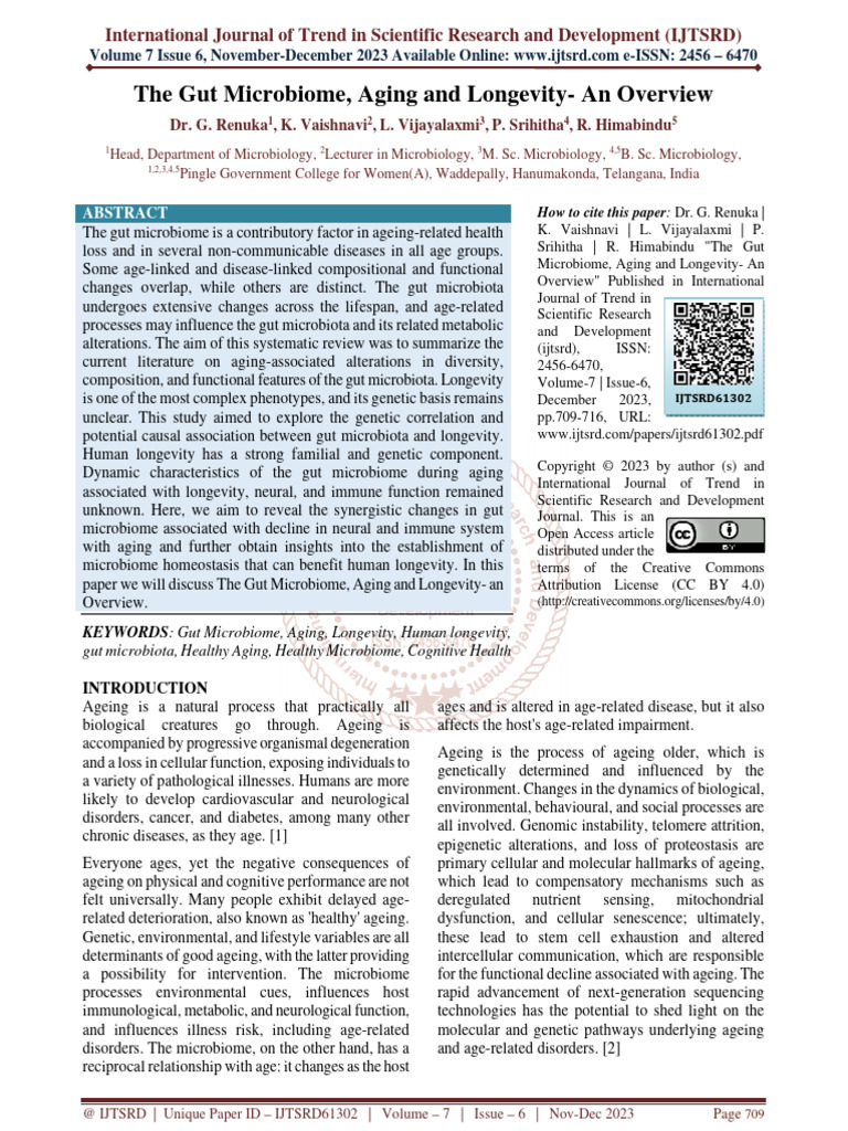 The Gut Microbiome, Aging and Longevity An Overview | PDF | Ageing ...