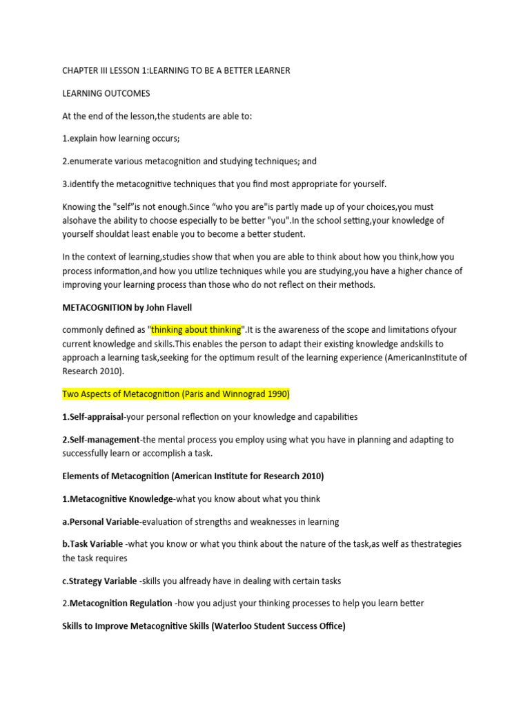 Learning To Be | PDF | Metacognition | Learning