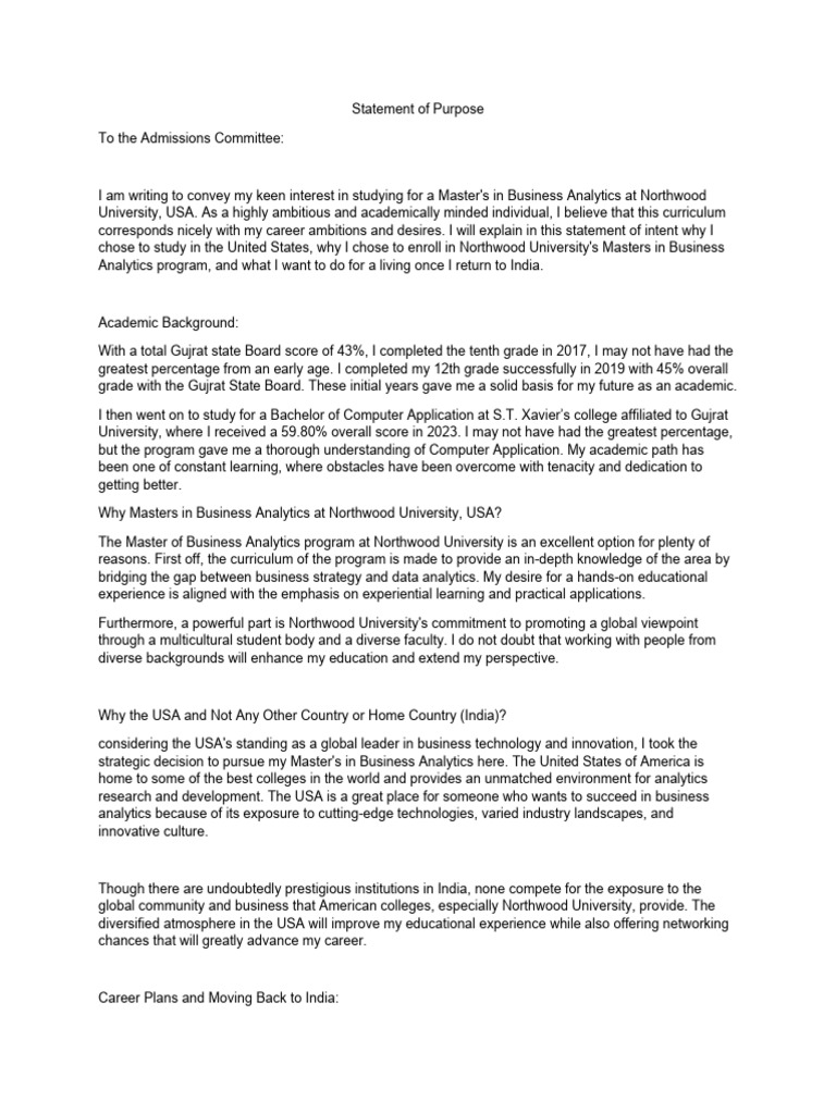 Sop Usa Devang Upated | PDF | Analytics | Cognitive Science Sop Usa Devang Upated | PDF | Analytics | Cognitive Science