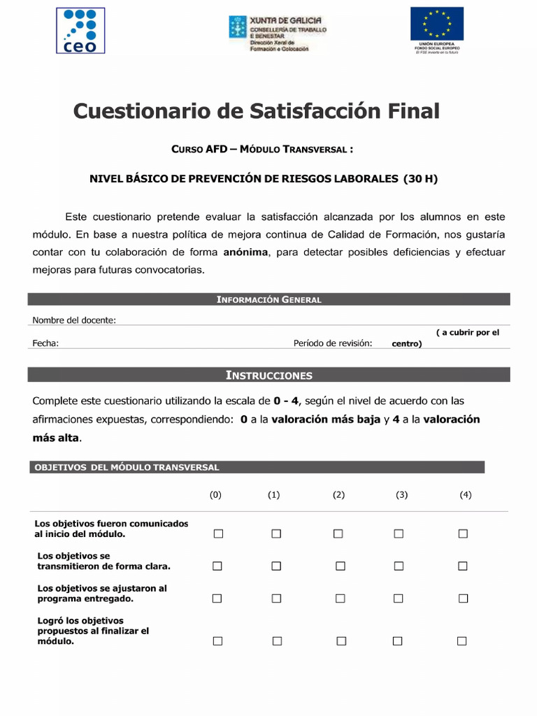 Cuestionario de Satisfacción | PDF