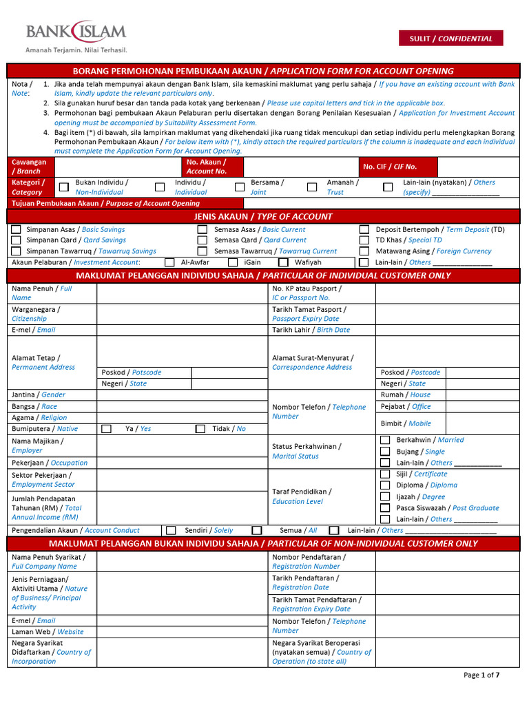 Borang Pembukaan Akaun Bank Islam | PDF