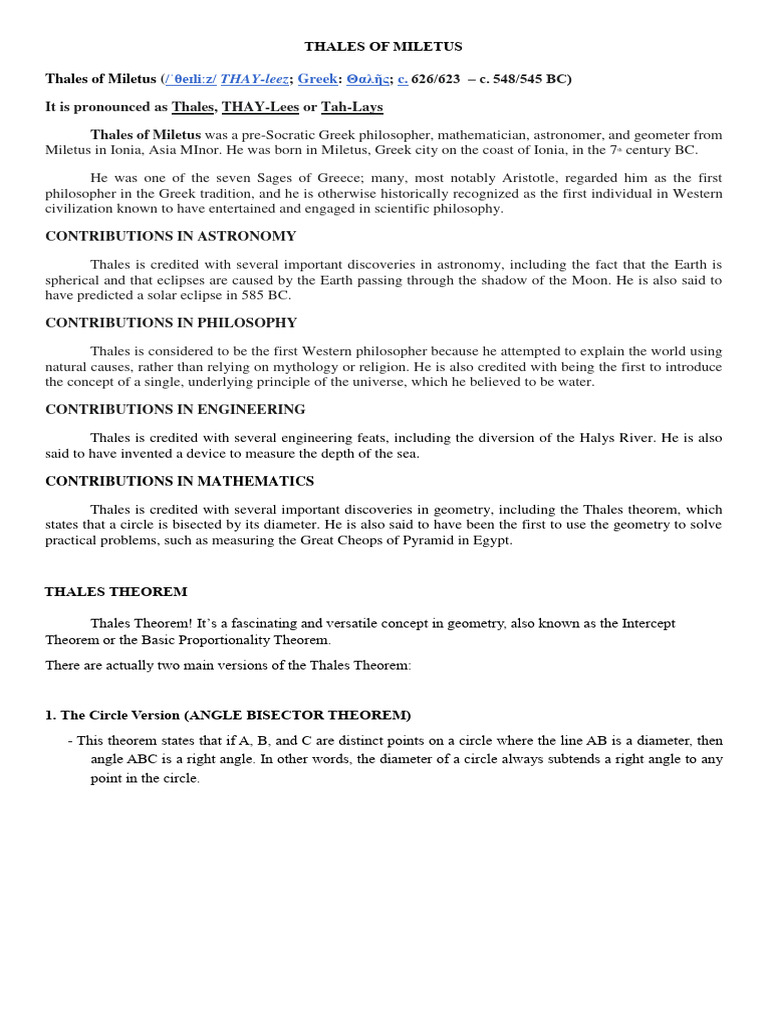 G2 - Thales of Miletus | PDF | Circle | Triangle