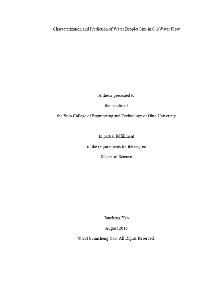 Characterization and Prediction of Water Droplet Size in Oil Water Flow ...