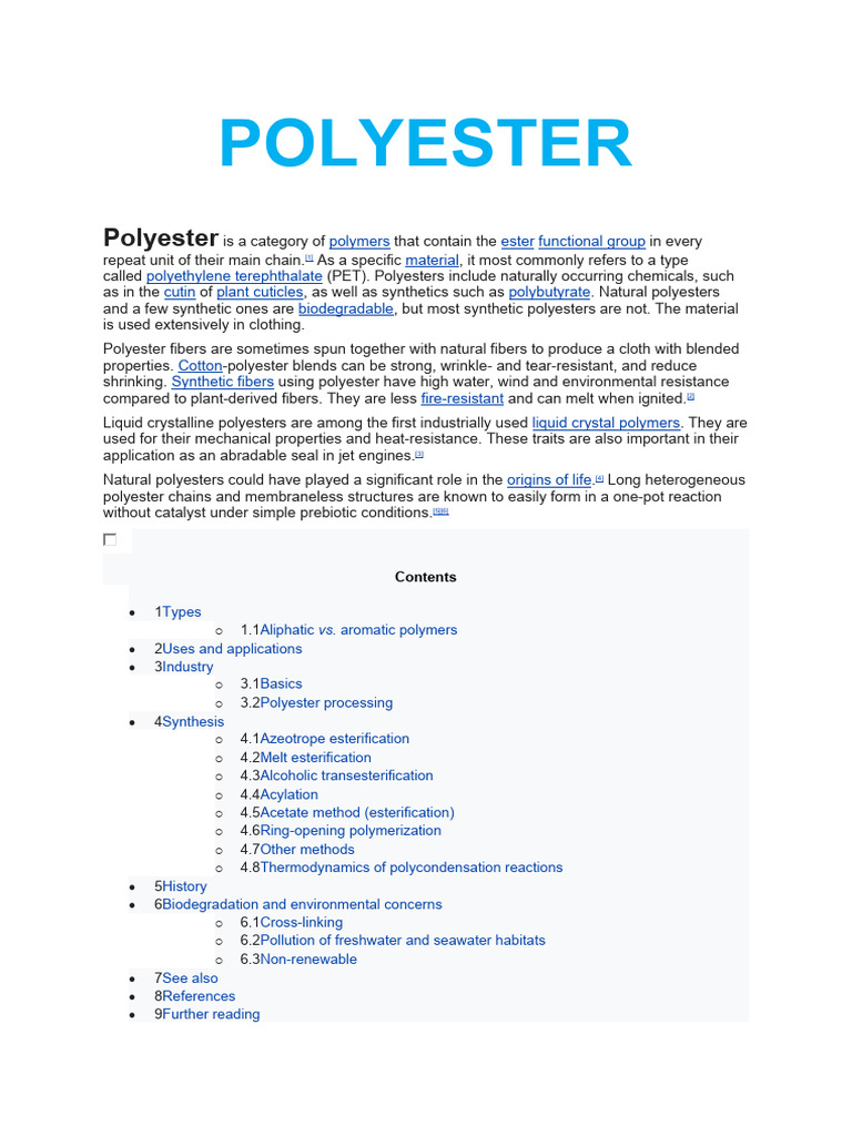 Polyester | PDF | Polyester | Ester