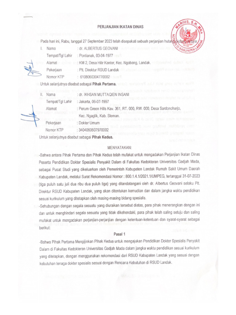 Perjanjian Ikatan Dinas Ikhsan Pdf