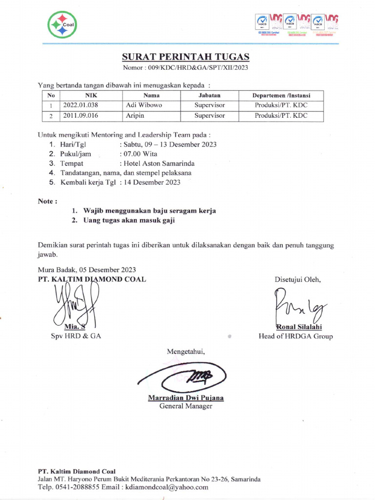 Surat Tugas Mentoring and Leadership | PDF