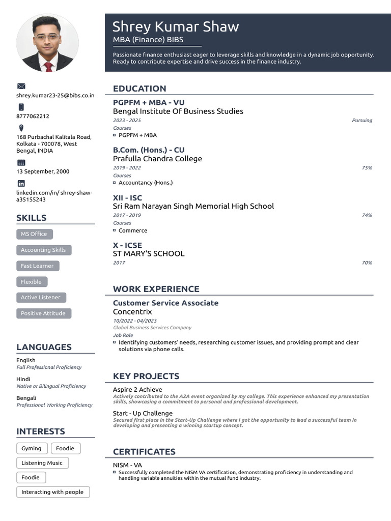 Shrey's Resume | PDF | Behavior Modification | Cognitive Science