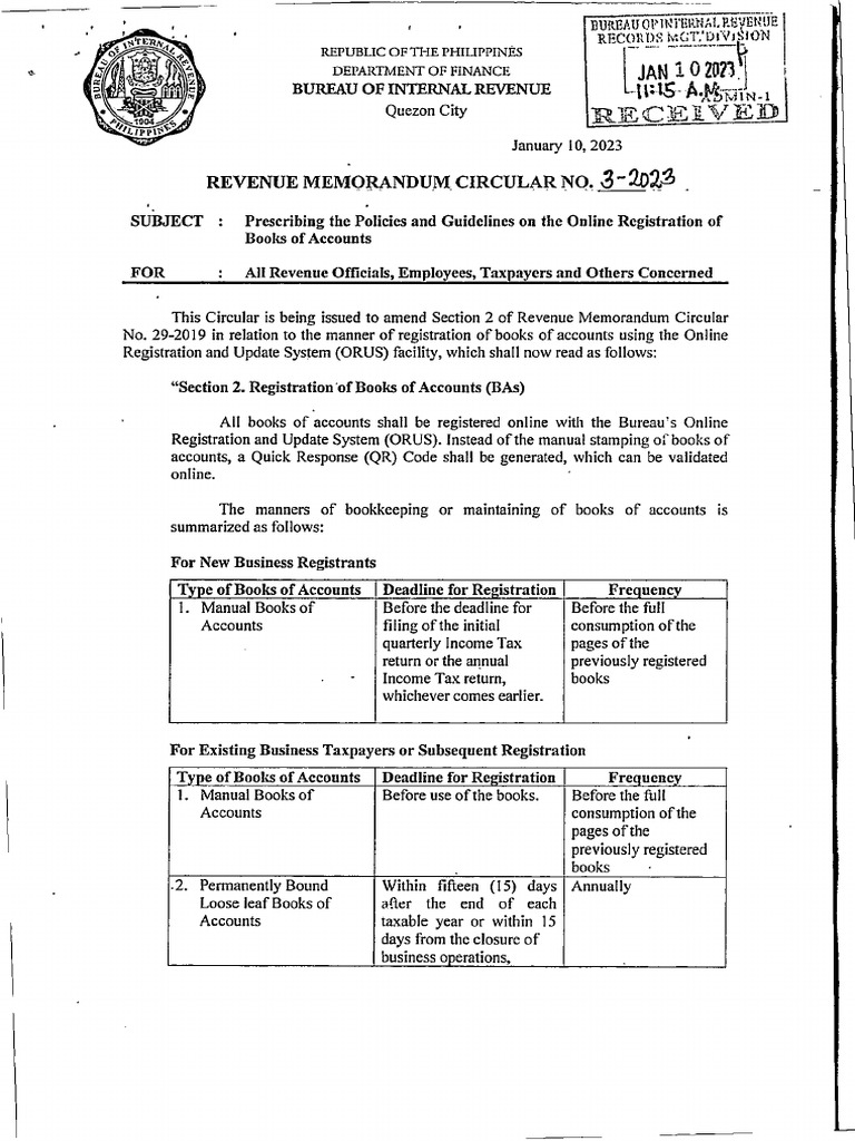 RMC No. 3-2023 (Guidelines On The Online Registration of Books of ...