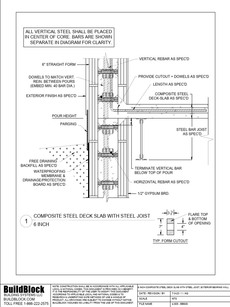 4.005 BB600 6 Inch Composite Steel Deck Slab With Steel Joist Exterior Side Wall M1 | PDF ...